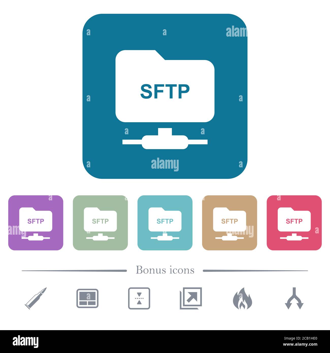 FTP over SSH white flat icons on color rounded square backgrounds. 6 bonus icons included Stock ...