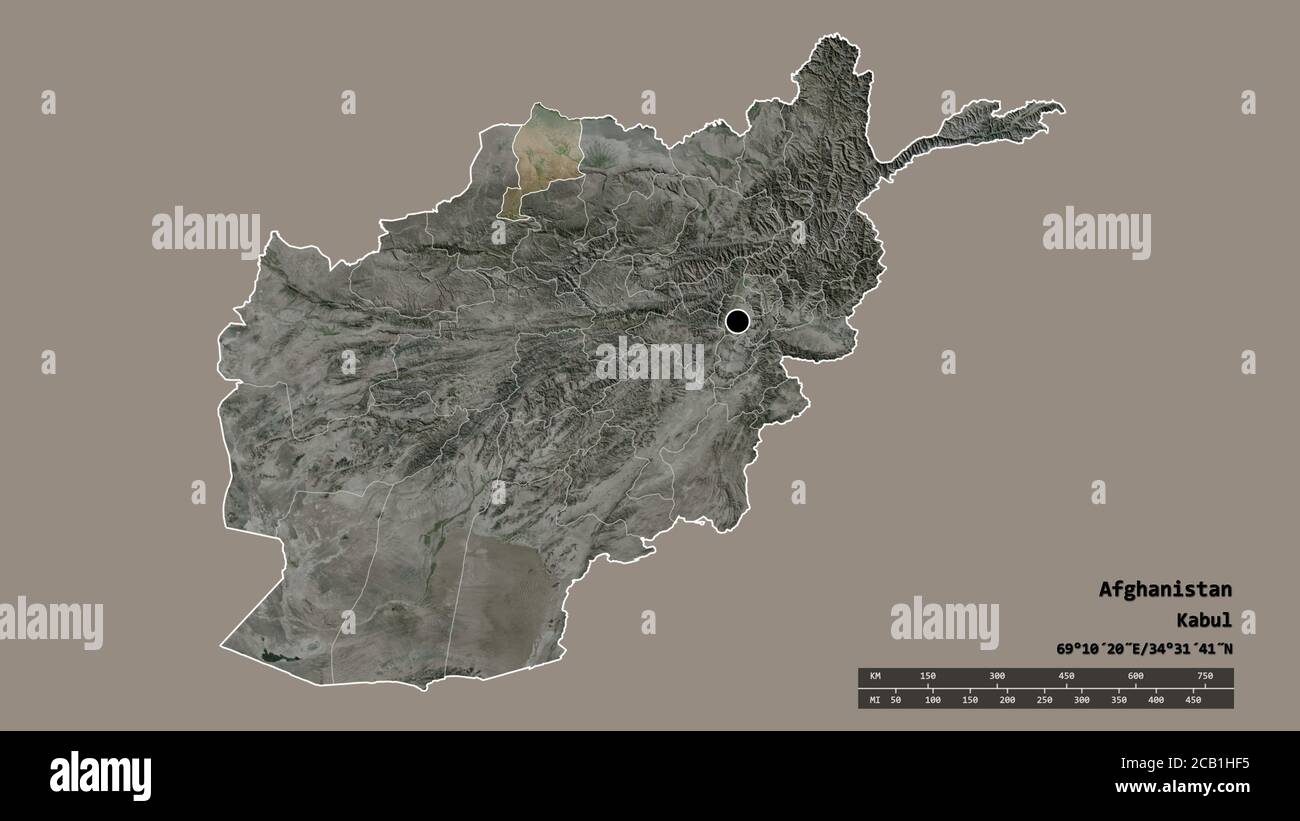 Desaturated shape of Afghanistan with its capital, main regional ...