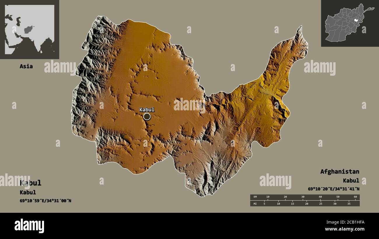 Shape of Kabul, province of Afghanistan, and its capital. Distance ...