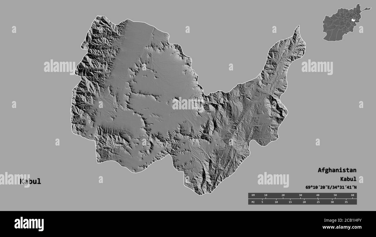 Shape of Kabul, province of Afghanistan, with its capital isolated on ...