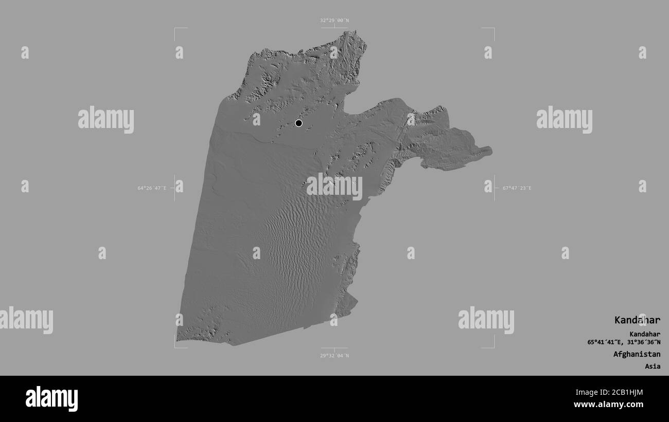 Area of Kandahar, province of Afghanistan, isolated on a solid ...