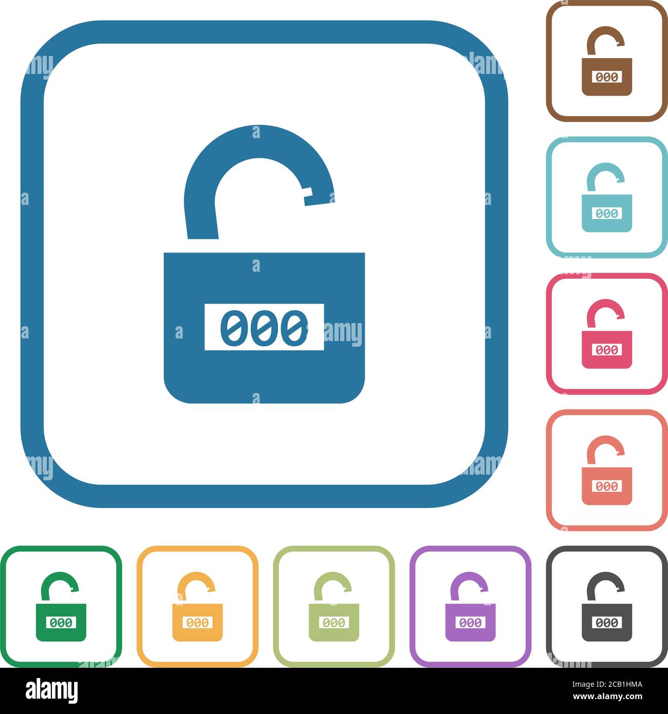 Unlocked combination lock with center numbers simple icons in color ...