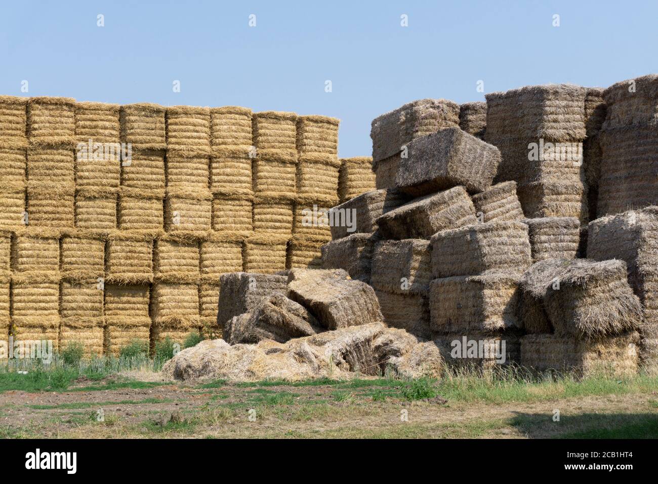 Hay stack uk farm six levels sunny blue sky bales fallen over Stock ...