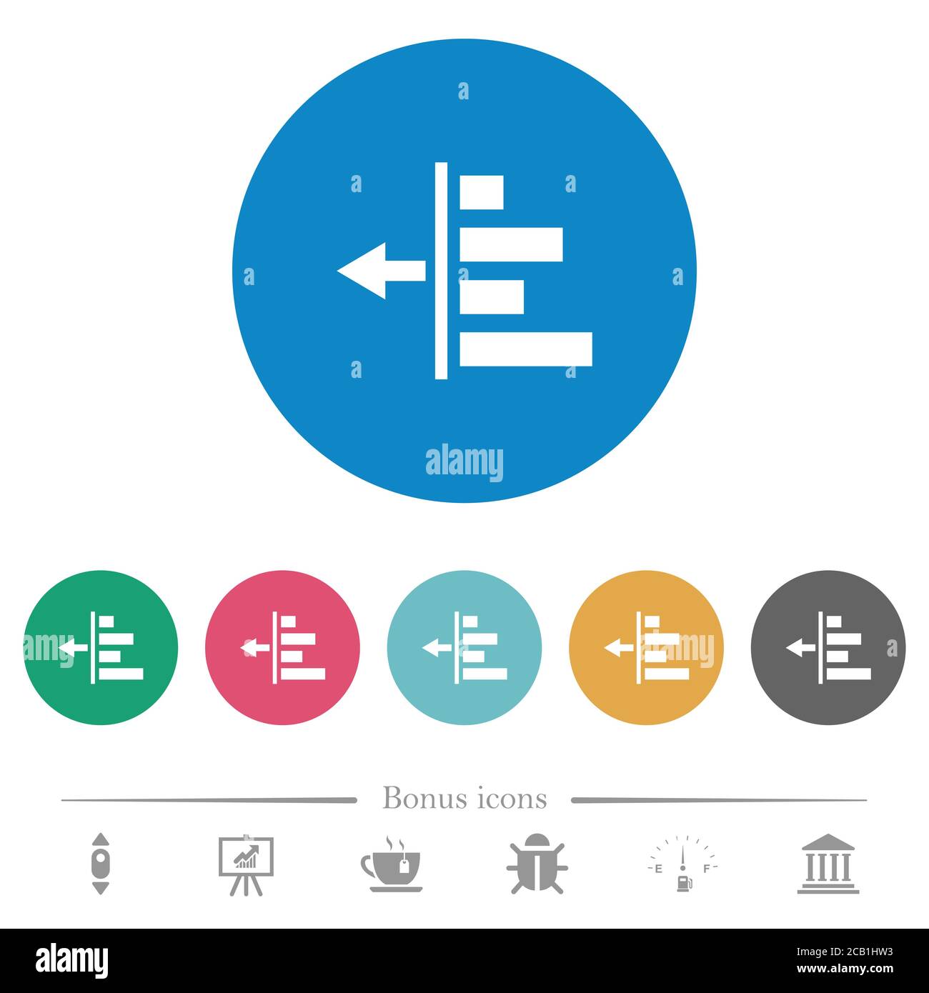 Decrease left indentation of content flat white icons on round color backgrounds. 6 bonus icons ...
