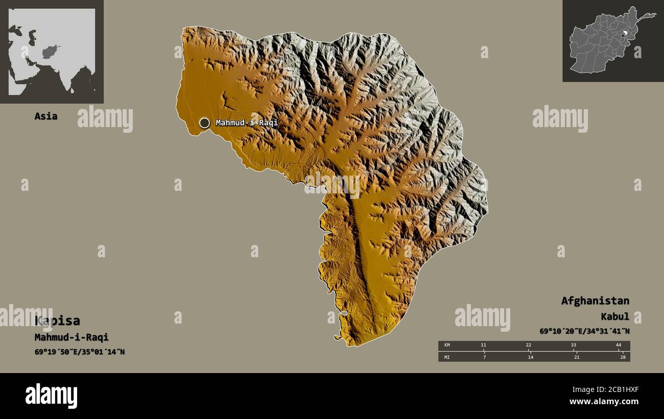 Shape of Kapisa, province of Afghanistan, and its capital. Distance ...