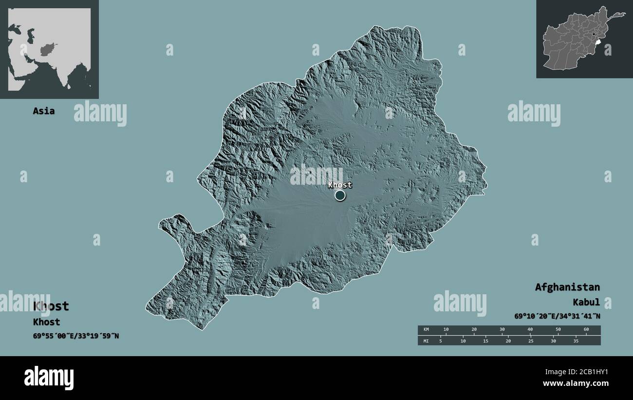 Shape of Khost, province of Afghanistan, and its capital. Distance ...