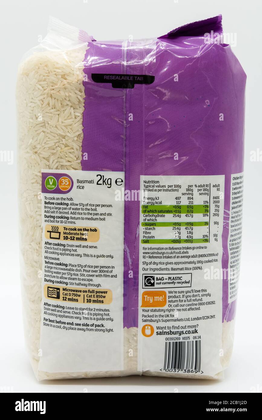 Irvine, Scotland, UK - March 08, 2020: Sainsbury’s Branded basmati rice ...