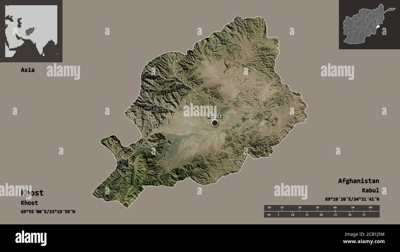 Shape of Khost, province of Afghanistan, and its capital. Distance ...