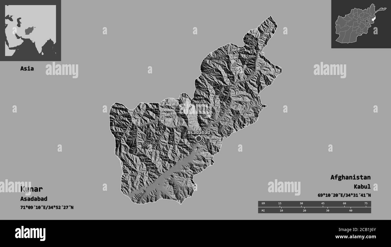 Shape of Kunar, province of Afghanistan, and its capital. Distance ...