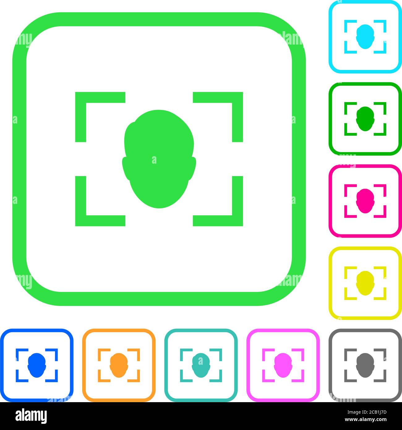 Camera selfie mode vivid colored flat icons in curved borders on white ...