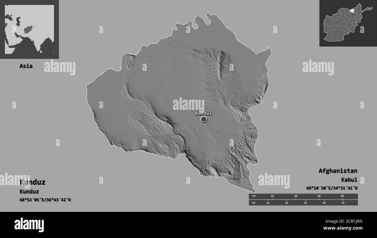 Shape of Kunduz, province of Afghanistan, and its capital. Distance ...