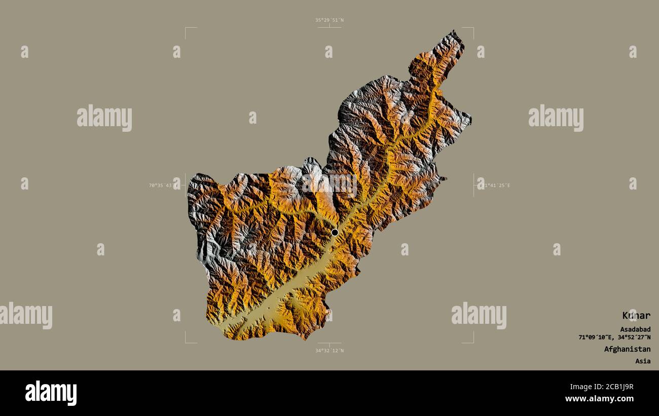 Area of Kunar, province of Afghanistan, isolated on a solid background ...