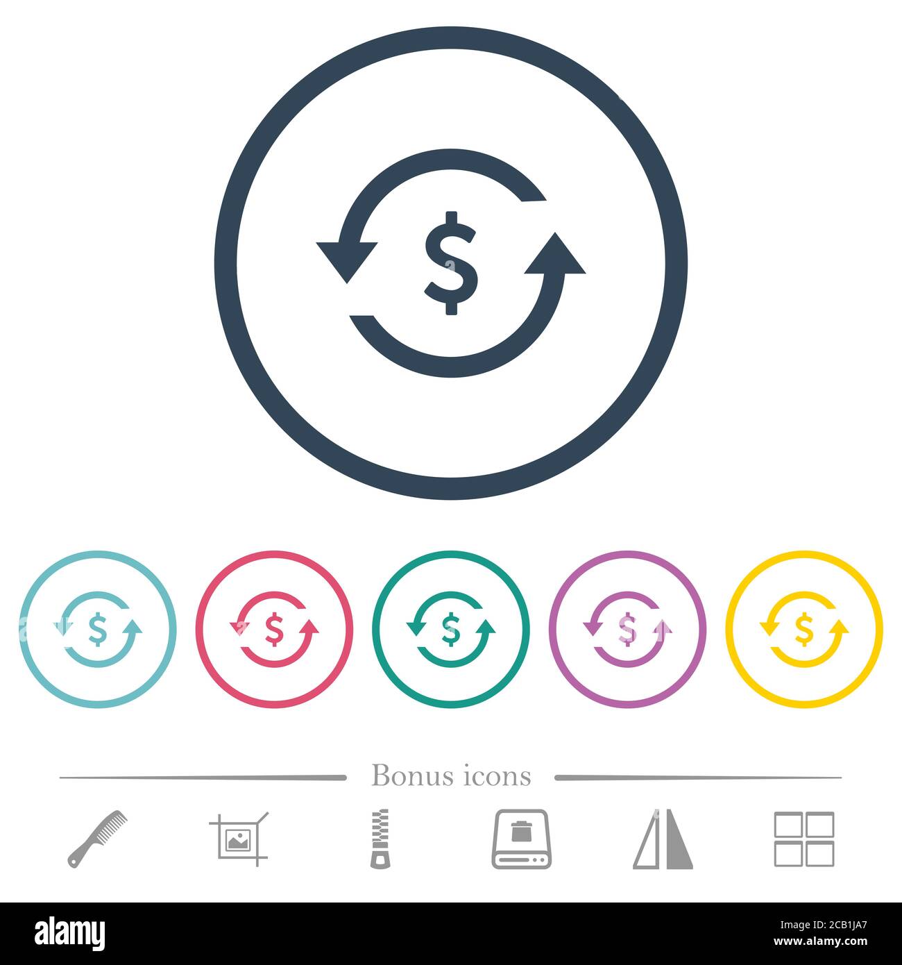 Dollar pay back flat color icons in round outlines. 6 bonus icons ...
