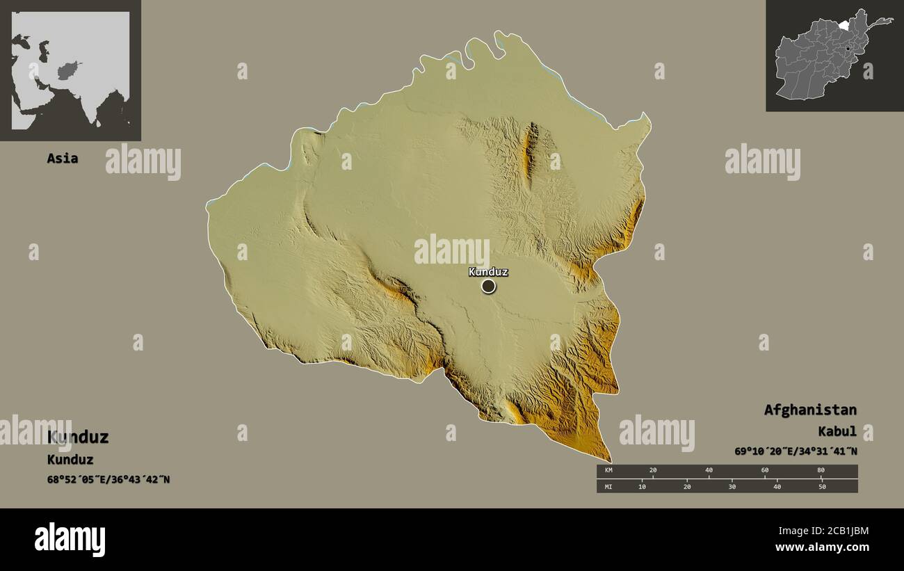 Shape of Kunduz, province of Afghanistan, and its capital. Distance ...