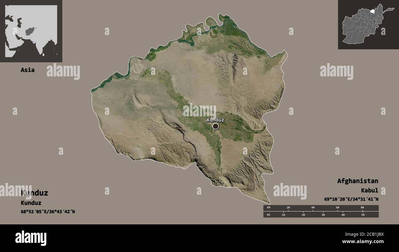 Shape of Kunduz, province of Afghanistan, and its capital. Distance ...