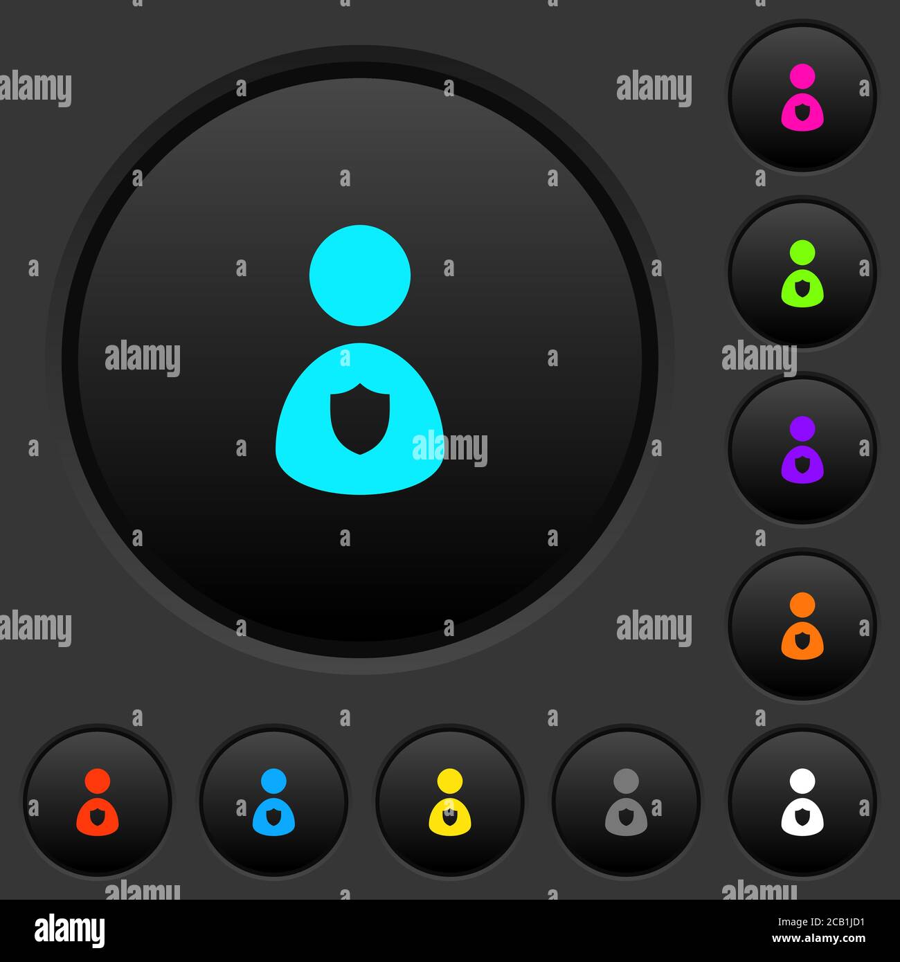 Security guard dark push buttons with vivid color icons on dark grey ...