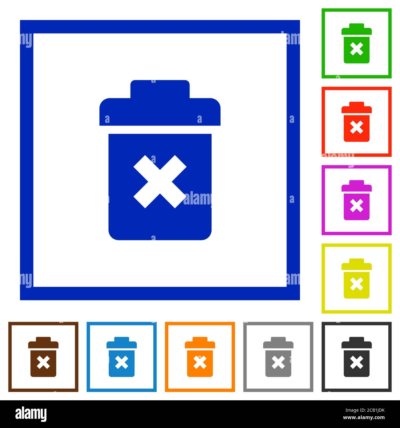 Delete flat color icons in square frames on white background Stock ...