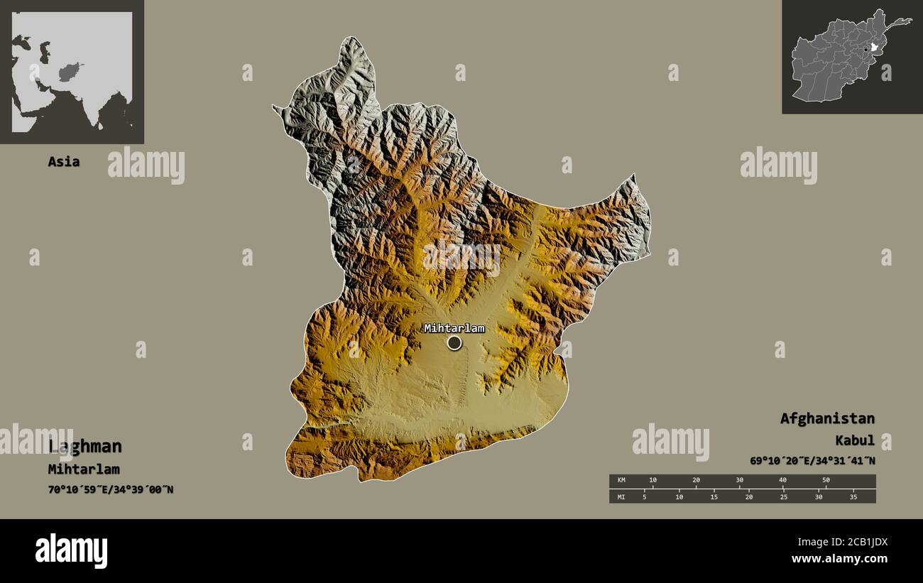 Shape of Laghman, province of Afghanistan, and its capital. Distance ...