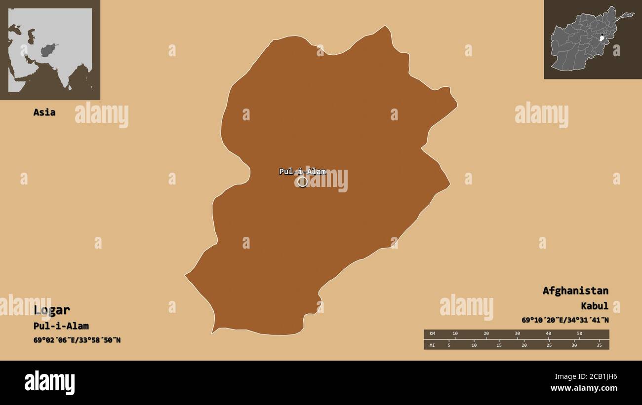 Shape of Logar, province of Afghanistan, and its capital. Distance ...