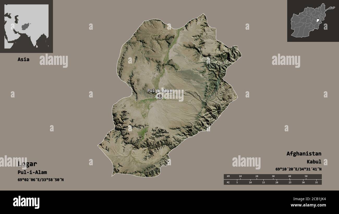 Shape of Logar, province of Afghanistan, and its capital. Distance ...