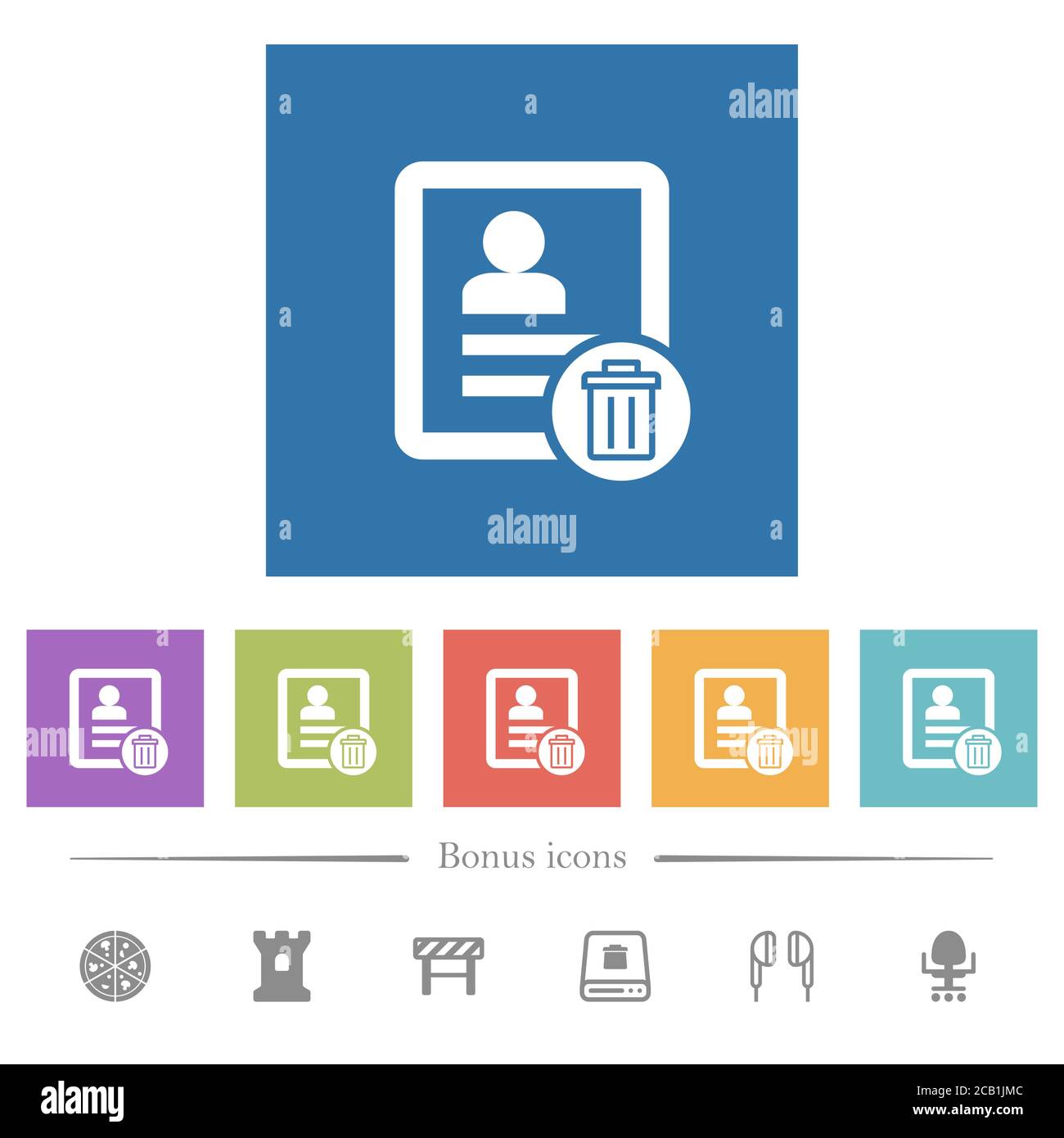 Delete contact flat white icons in square backgrounds. 6 bonus icons ...