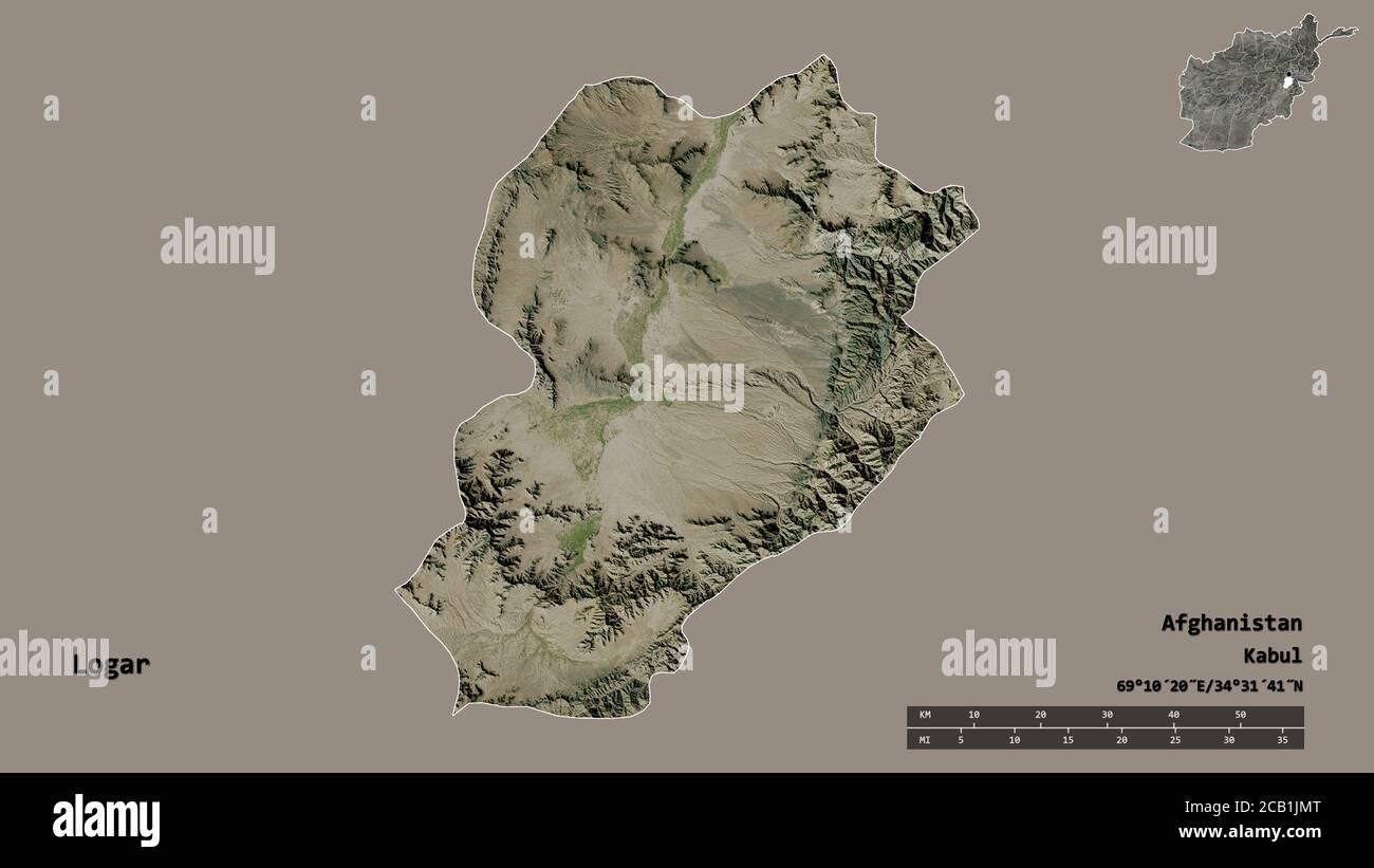 Shape of Logar, province of Afghanistan, with its capital isolated on ...