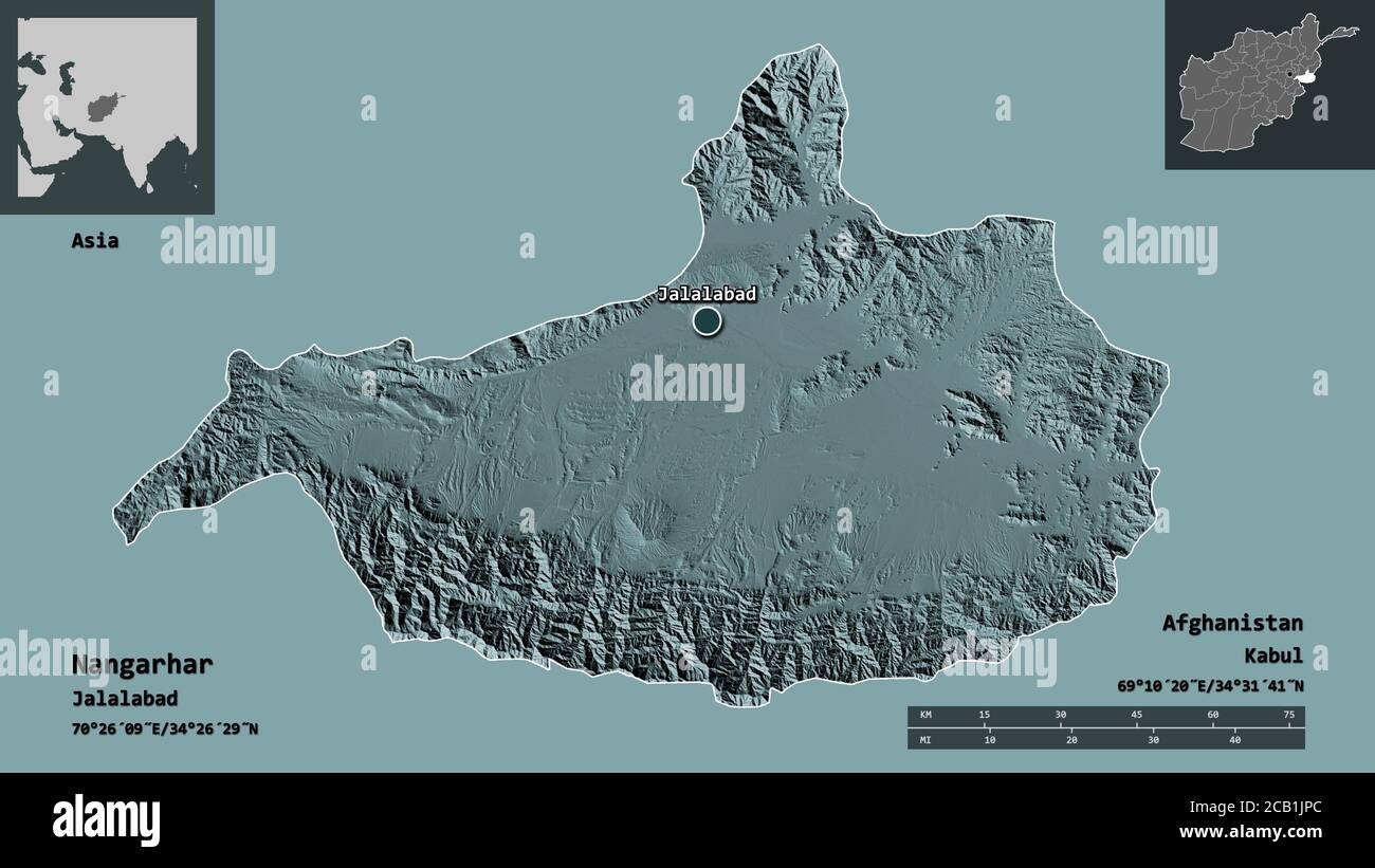Shape of Nangarhar, province of Afghanistan, and its capital. Distance ...
