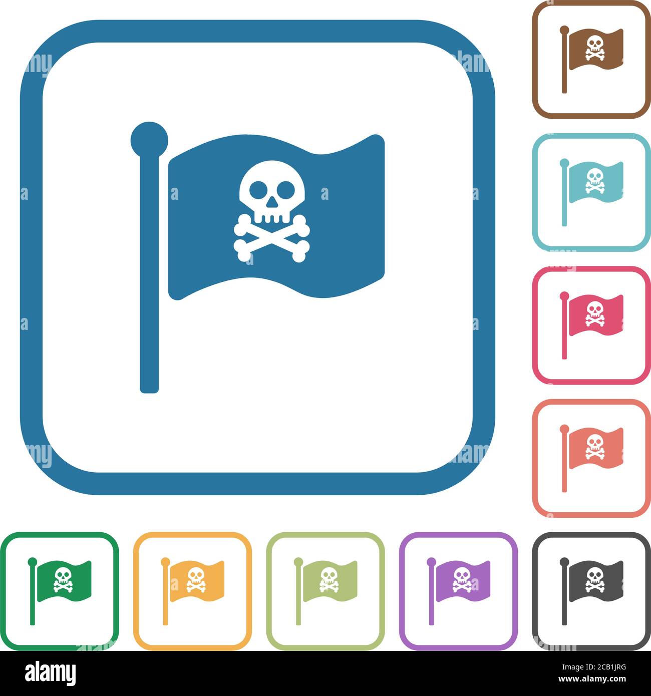 Pirate flag simple icons in color rounded square frames on white ...
