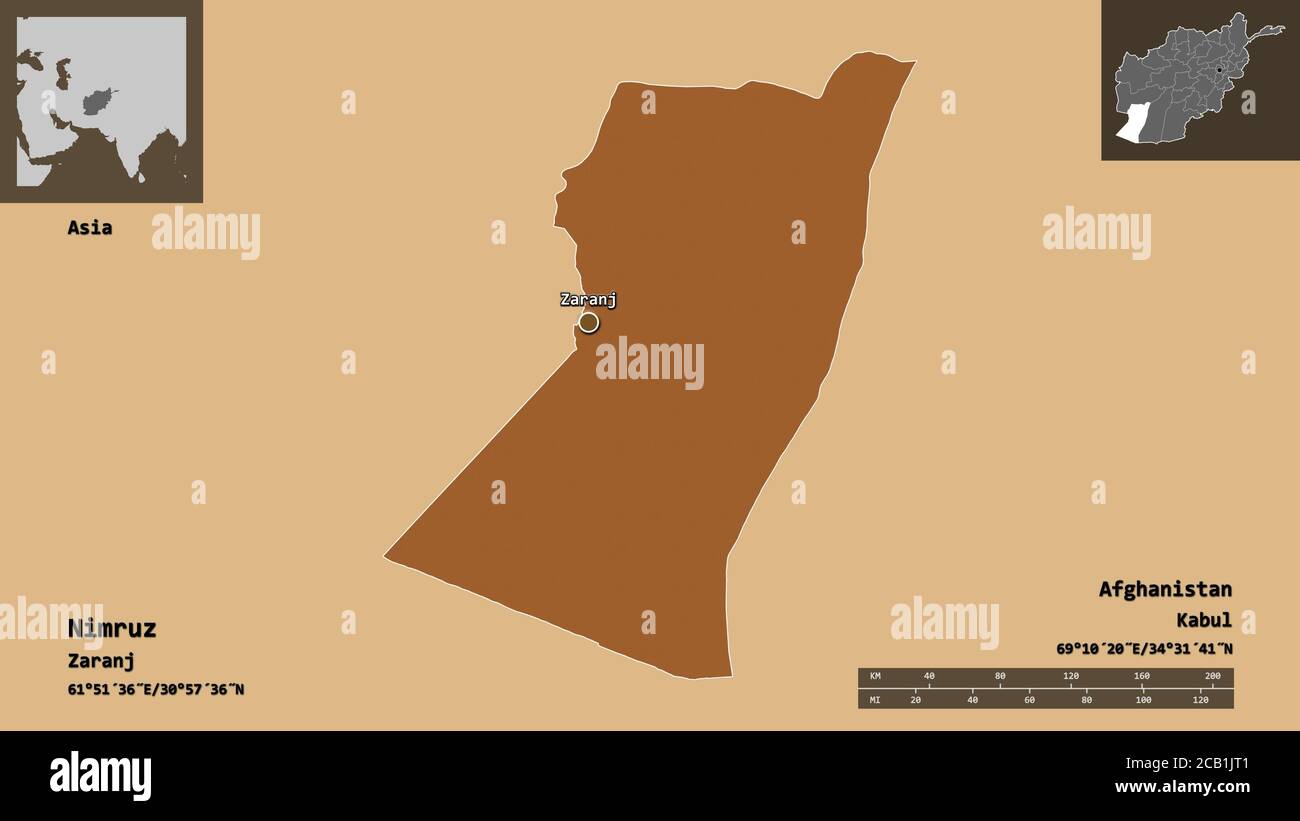 Shape of Nimruz, province of Afghanistan, and its capital. Distance ...