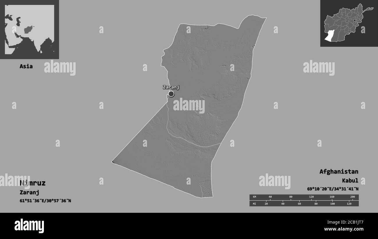 Shape of Nimruz, province of Afghanistan, and its capital. Distance ...