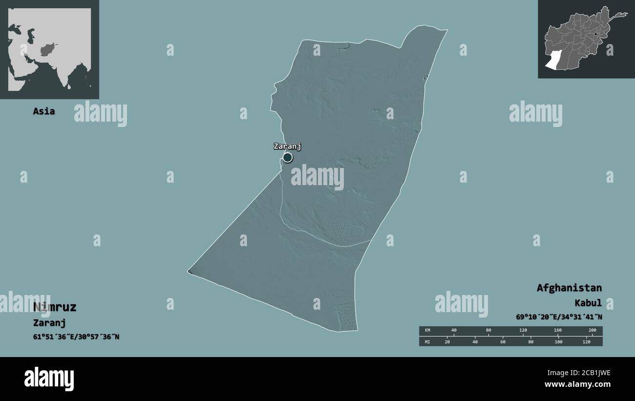 Shape of Nimruz, province of Afghanistan, and its capital. Distance ...