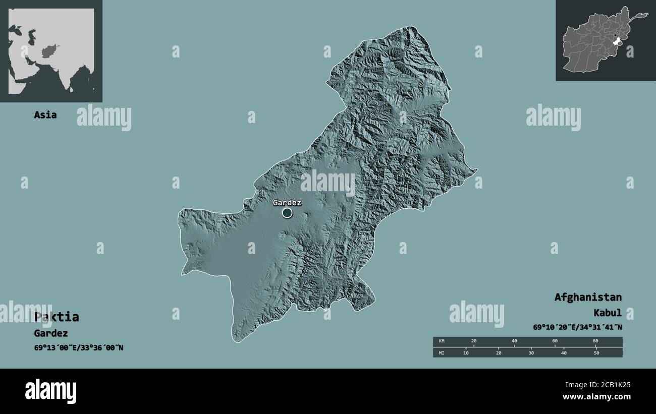 Shape of Paktia, province of Afghanistan, and its capital. Distance ...