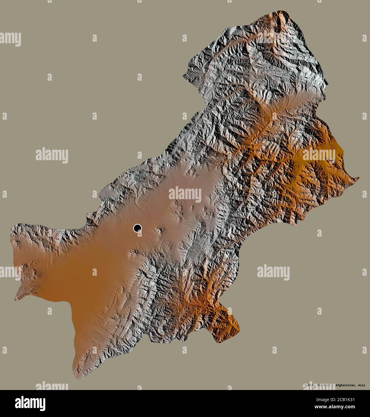 Shape of Paktia, province of Afghanistan, with its capital isolated on ...
