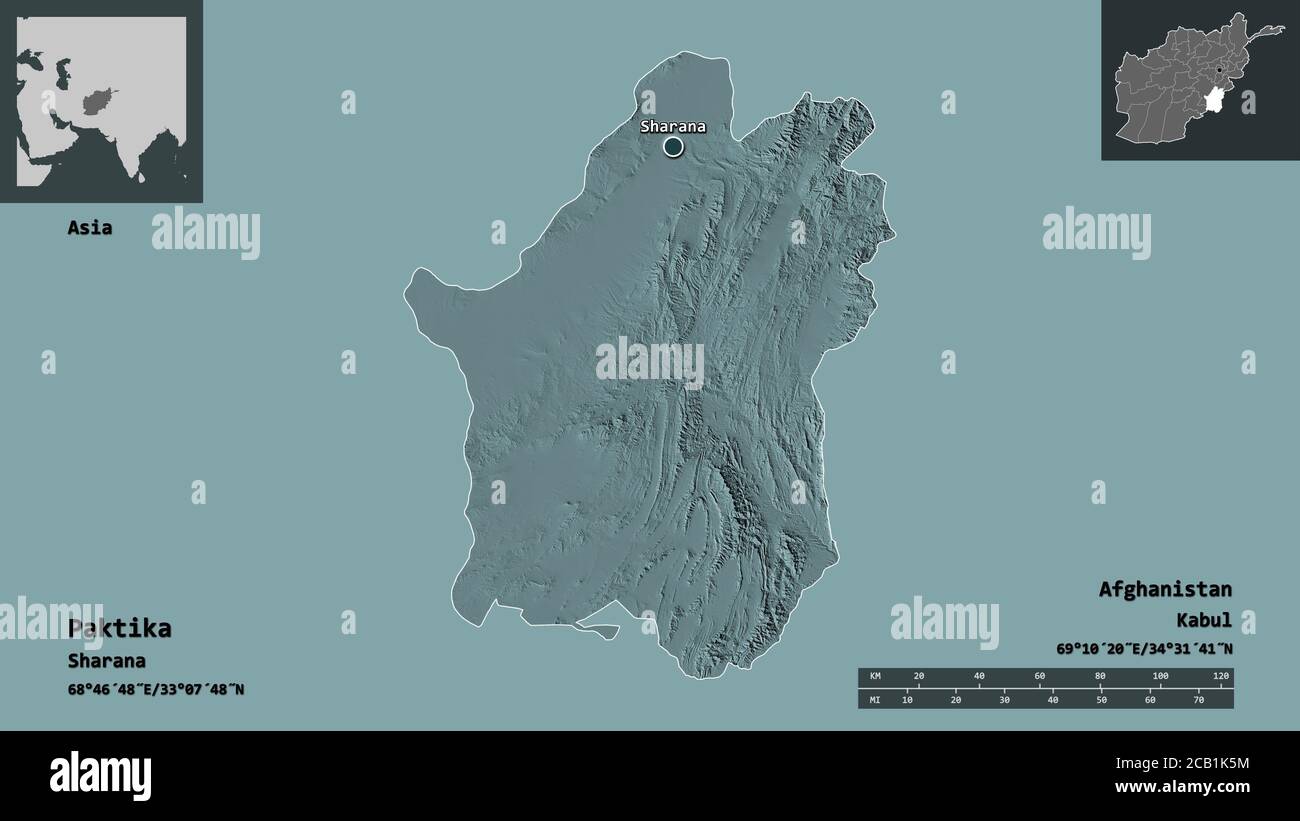 Shape of Paktika, province of Afghanistan, and its capital. Distance ...