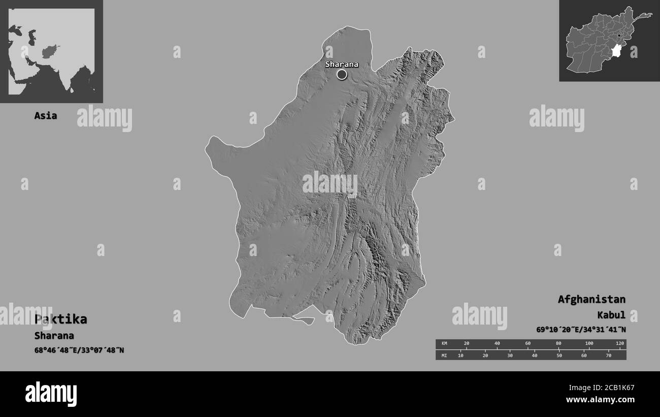 Shape of Paktika, province of Afghanistan, and its capital. Distance ...