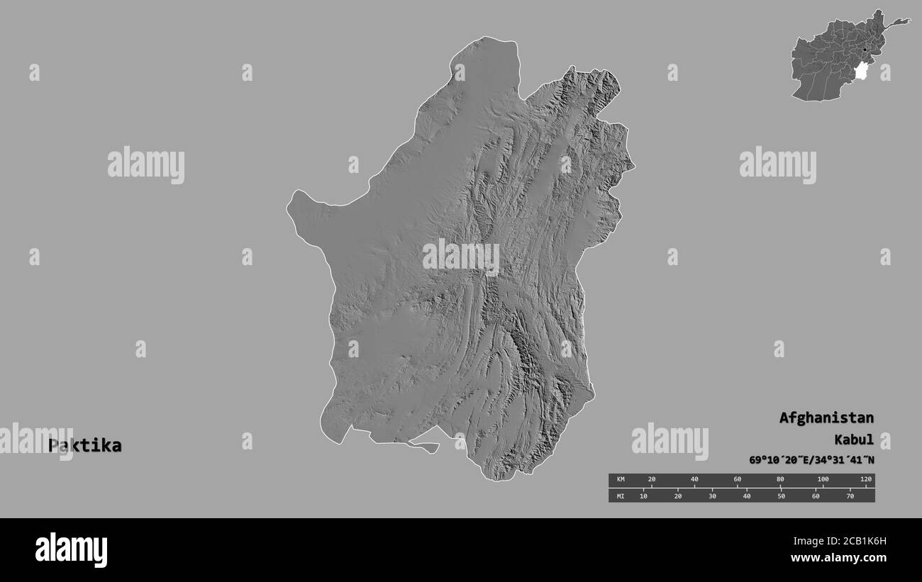 Shape of Paktika, province of Afghanistan, with its capital isolated on ...