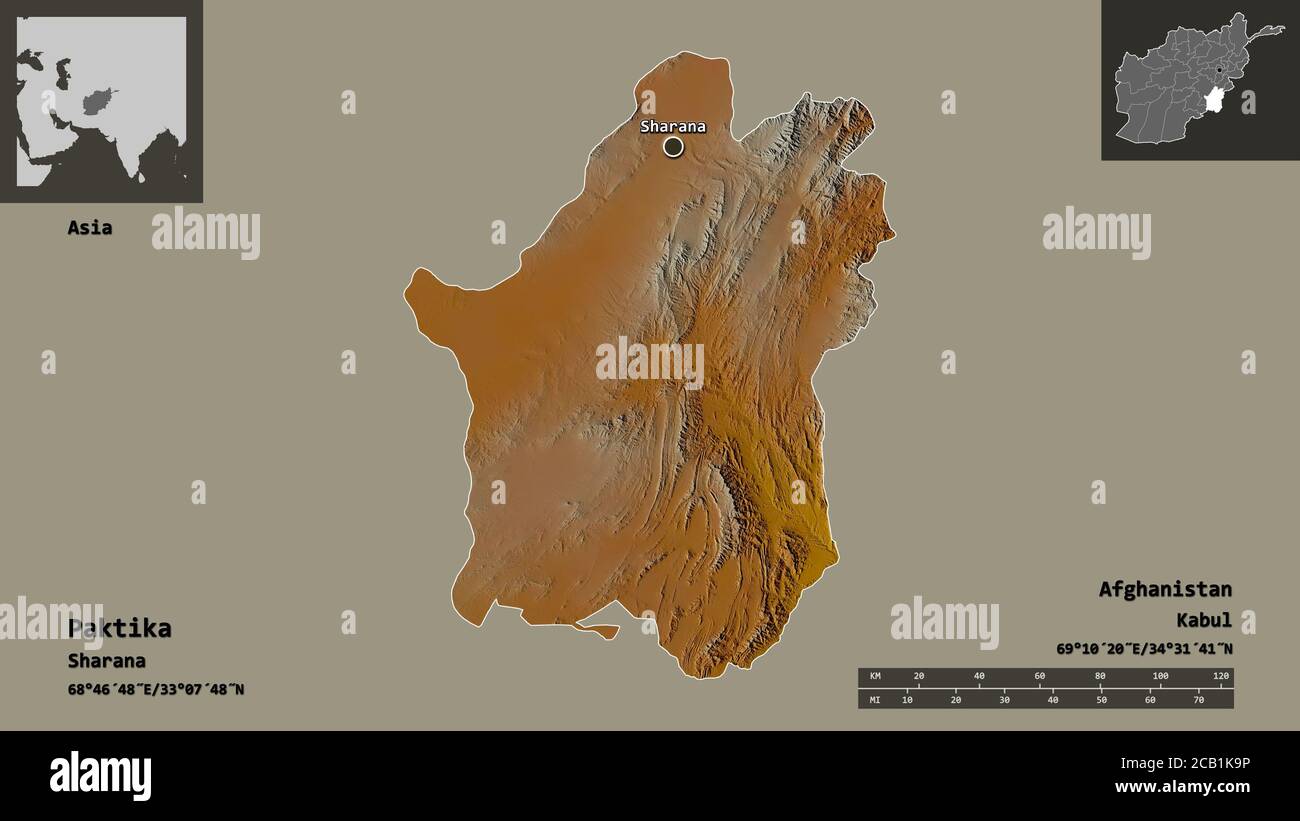 Shape of Paktika, province of Afghanistan, and its capital. Distance ...