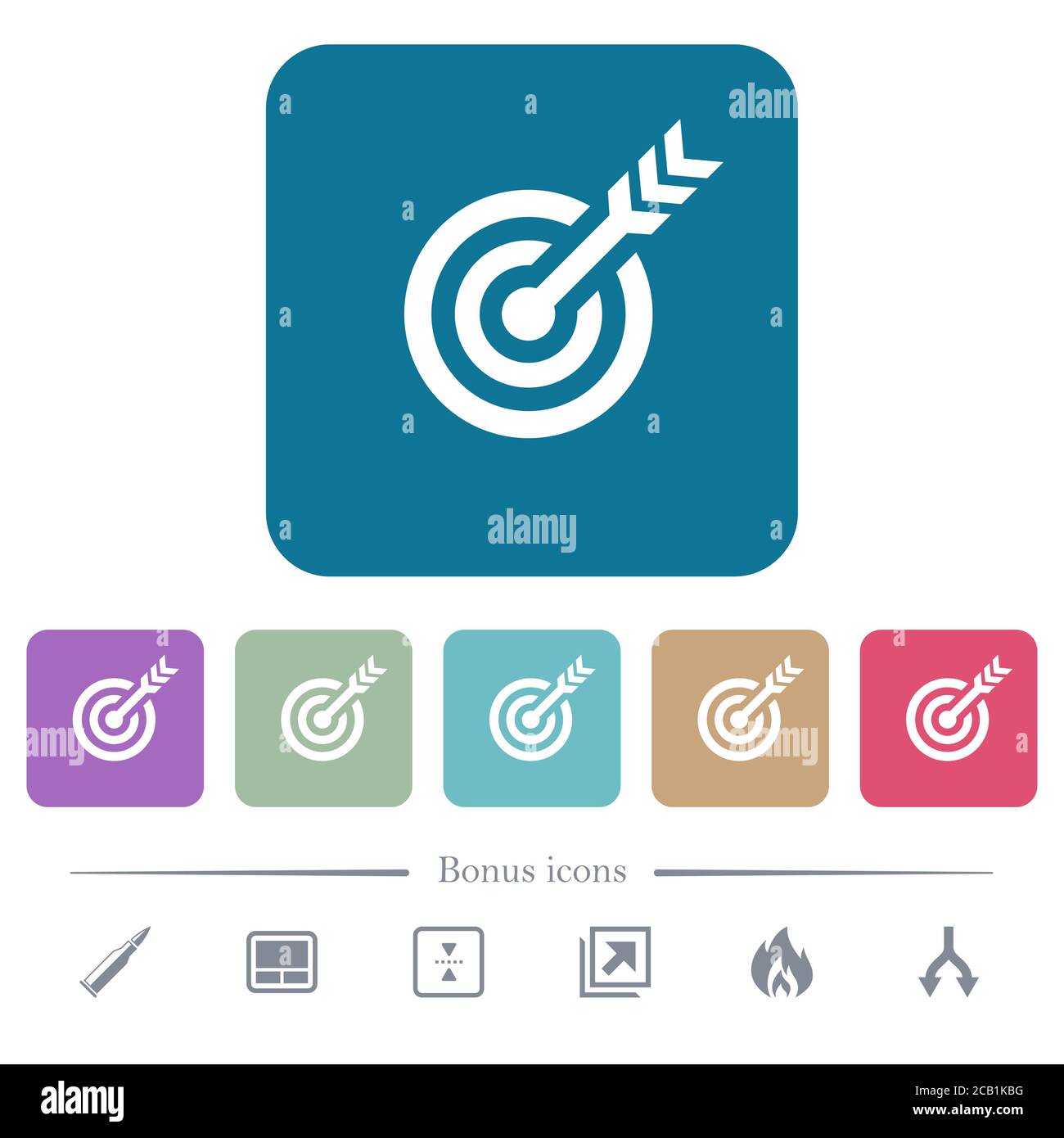 Target table with arrow white flat icons on color rounded square ...