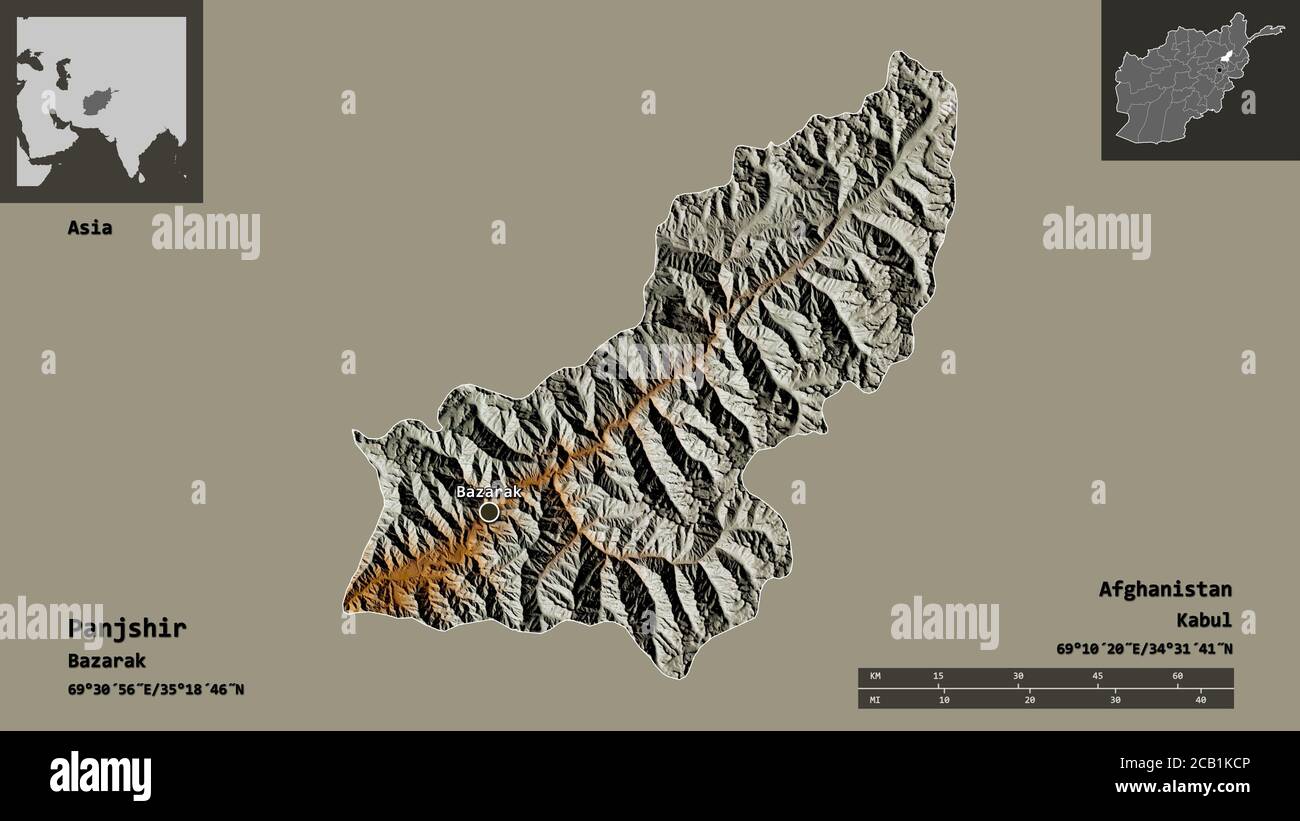 Shape of Panjshir, province of Afghanistan, and its capital. Distance ...