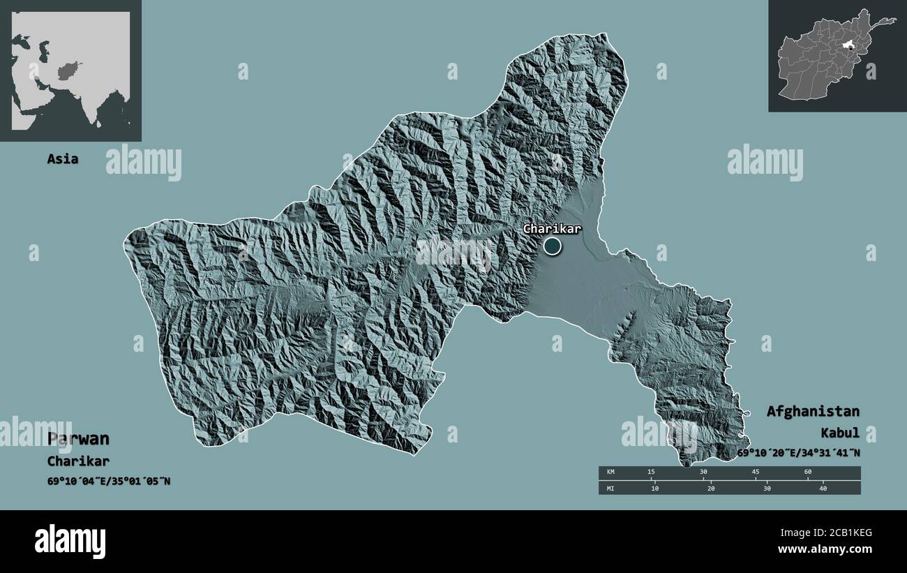 Shape of Parwan, province of Afghanistan, and its capital. Distance ...
