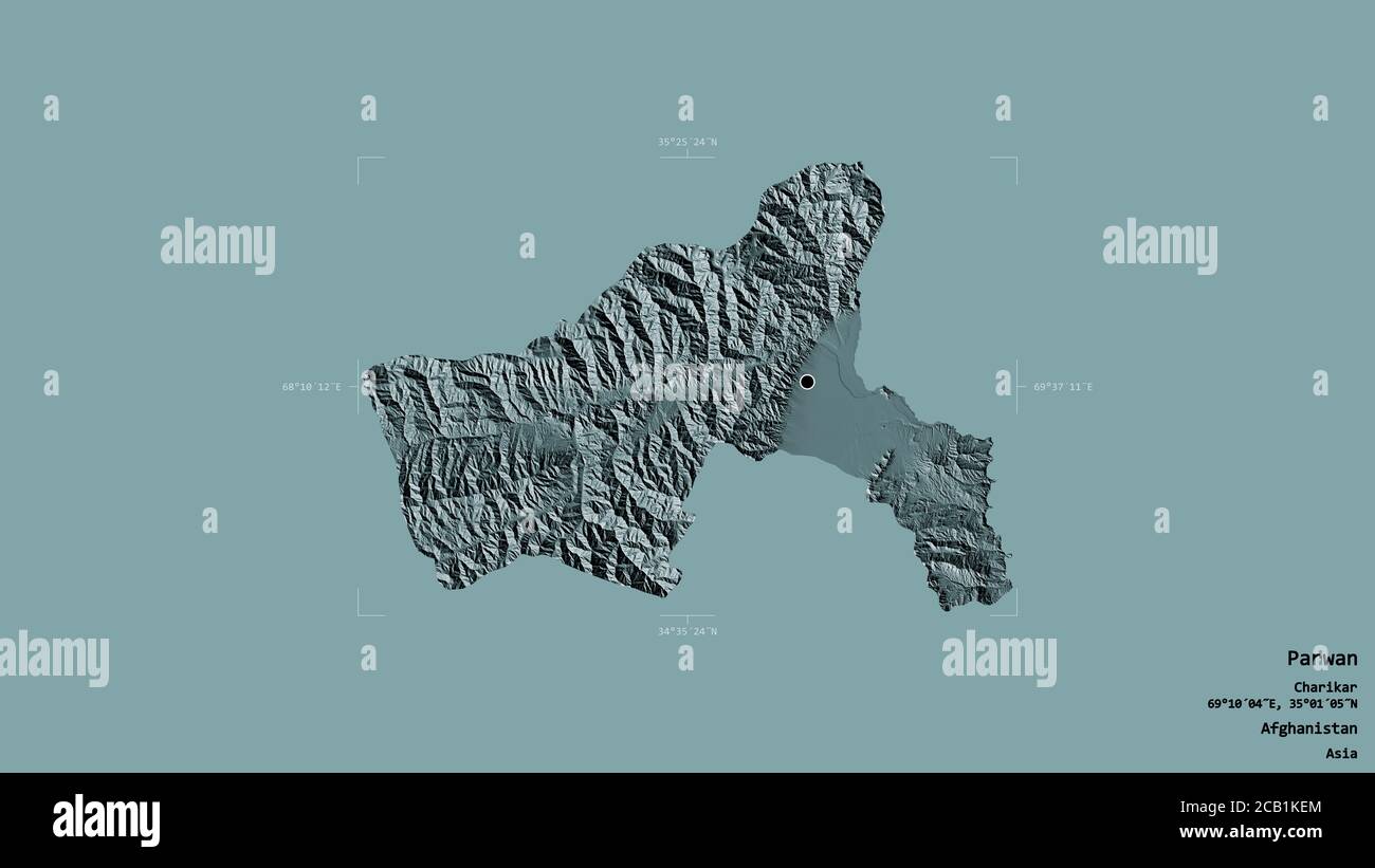Area of Parwan, province of Afghanistan, isolated on a solid background ...