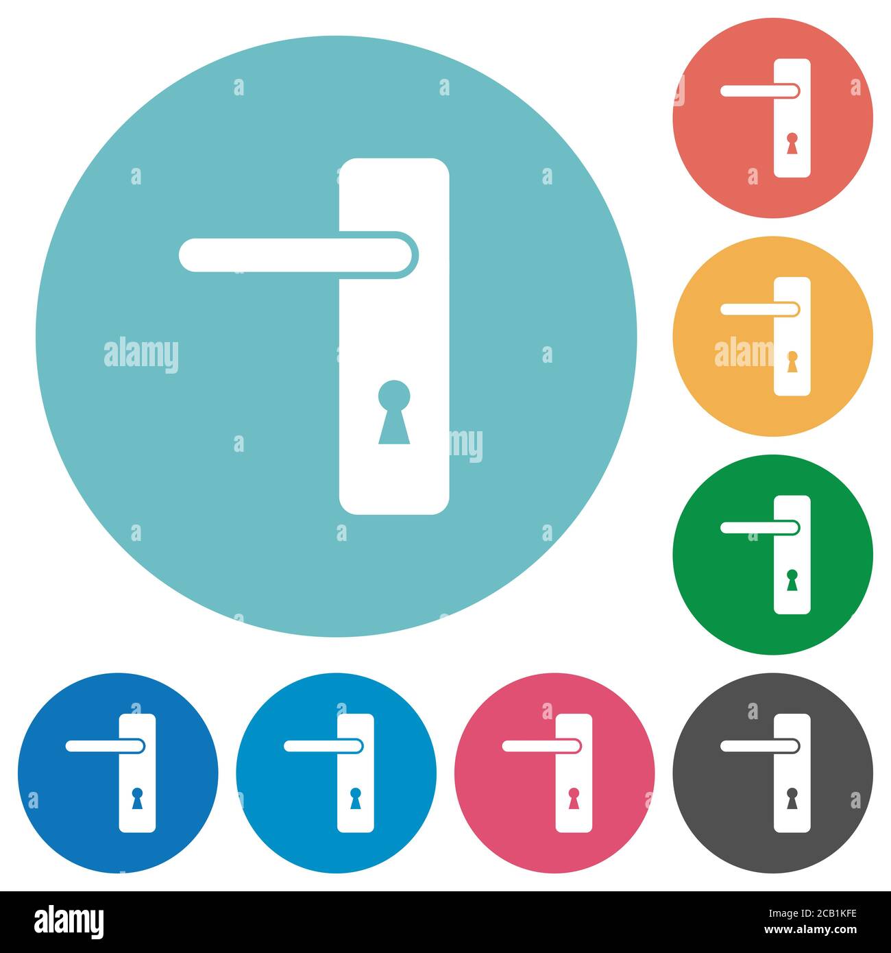 Left handed simple door handle flat white icons on round color ...