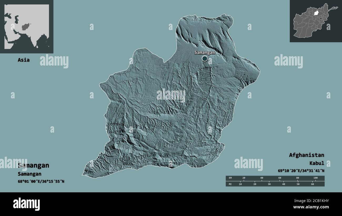Shape of Samangan, province of Afghanistan, and its capital. Distance ...