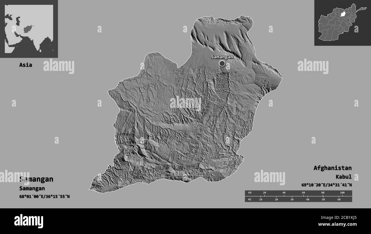 Shape of Samangan, province of Afghanistan, and its capital. Distance ...