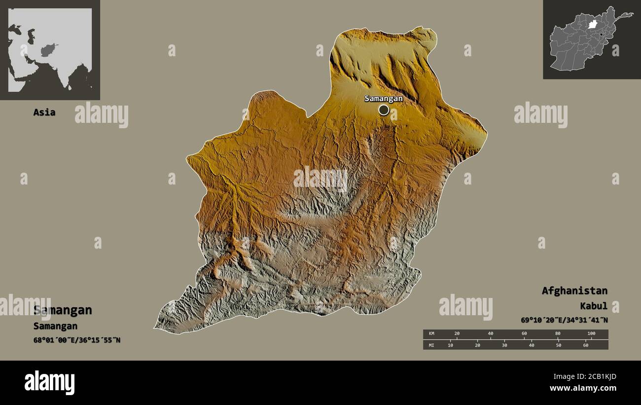Shape of Samangan, province of Afghanistan, and its capital. Distance ...
