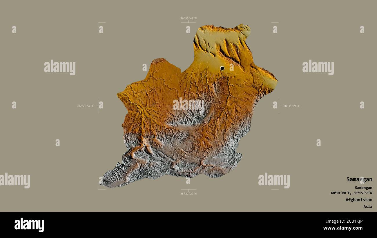 Area of Samangan, province of Afghanistan, isolated on a solid ...