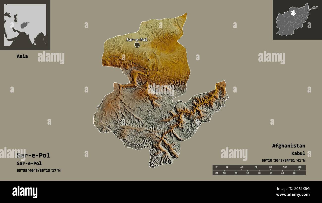 Shape of Sar-e-Pol, province of Afghanistan, and its capital. Distance ...