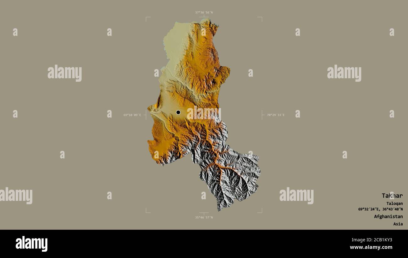 Area of Takhar, province of Afghanistan, isolated on a solid background ...