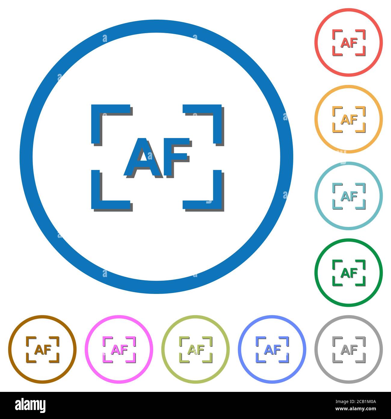 Camera autofocus mode flat color vector icons with shadows in round ...