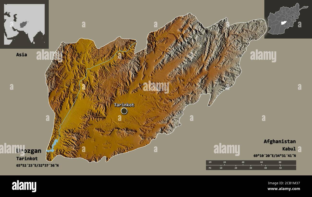 Shape of Urozgan, province of Afghanistan, and its capital. Distance ...